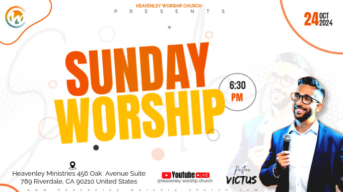 Copy of White Professional Sunday Worship Service Youtube Thumbnail | PosterMyWall
