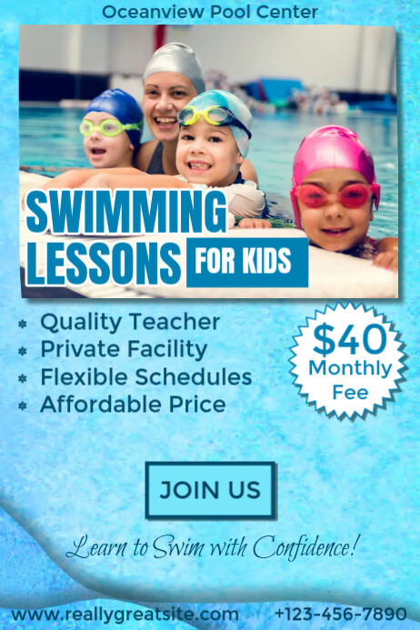White Professional Swimming Lessons For Kids 2025 Poster Template ...