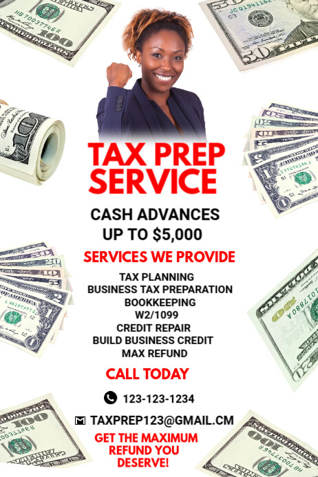 White Professional Tax Prep Service Poster Template | PosterMyWall