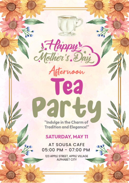 White Professional Tea Party Flyer Template A4 | PosterMyWall