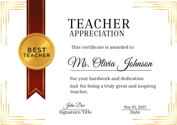 White Professional Teacher Appreciation Award Certificate Template A4 ...