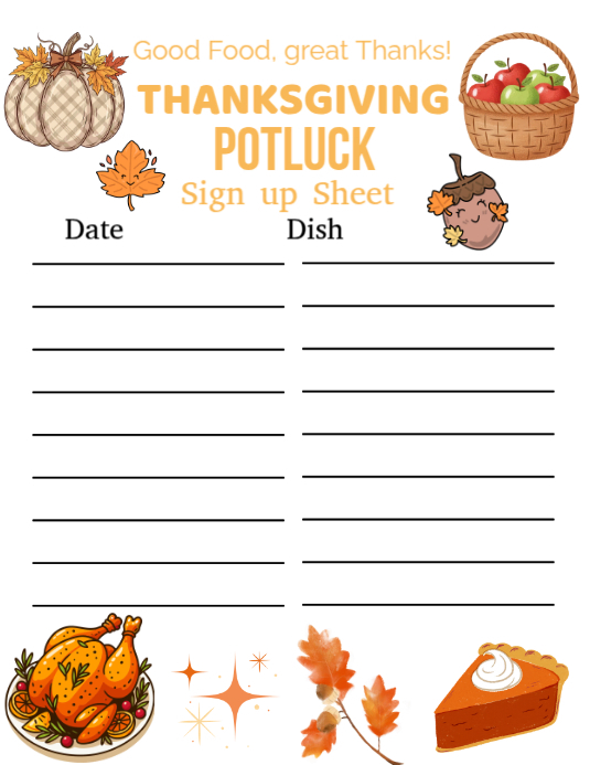 Modèle White Professional Thanksgiving Potluck Sign Up Sheet Flyer (us ...