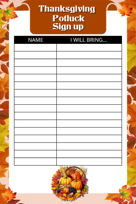 White Professional Thanksgiving Potluck Sign Up Poster Template ...