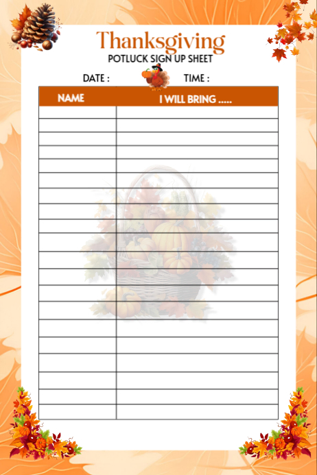 Modèle White Professional Thanksgiving Potluck Sign Up Poster ...