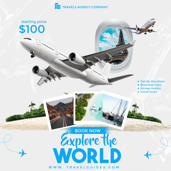 White Professional Travel Agency Ad Instagram Post Template | PosterMyWall