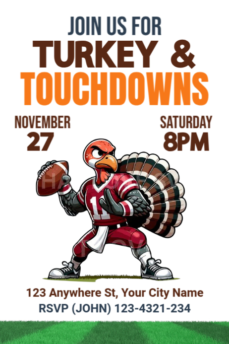 White Professional Turkey & Touchdowns Poster Template | PosterMyWall