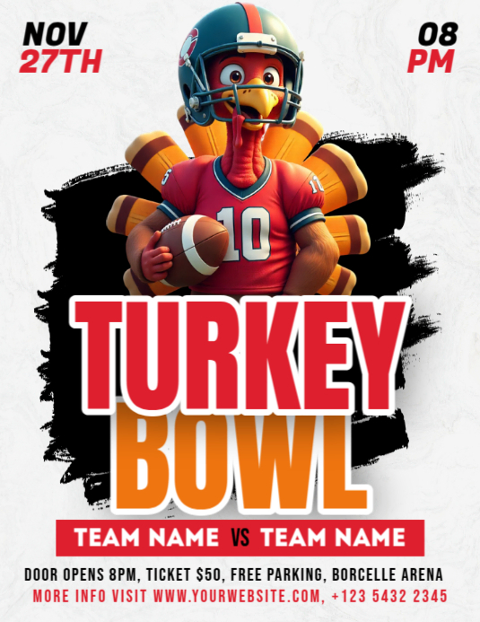 White Professional Turkey Bowl Flyer (us Letter) Template | PosterMyWall