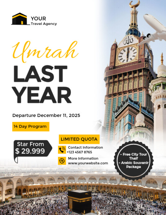 White Professional Umrah Promotion Flyer (us Letter) Template ...