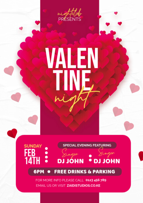 White Professional Valentine Night Club party Poster A3 Template ...