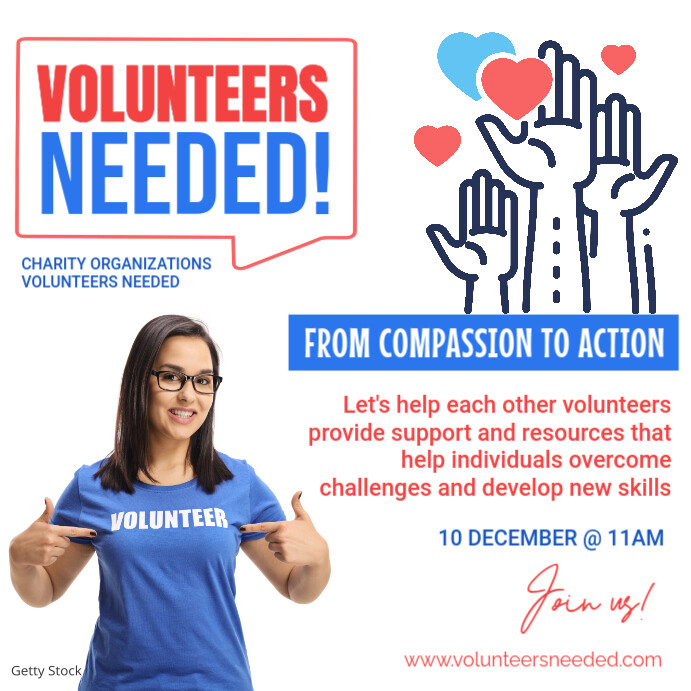 Copy of White Professional Volunteers Needed Instagram Post | PosterMyWall