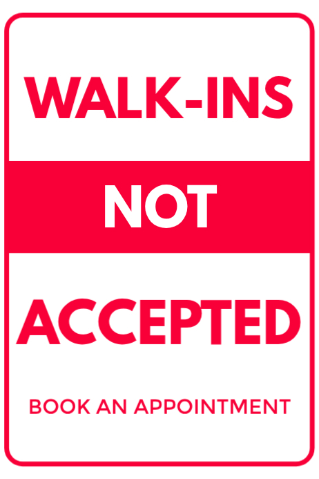 Plantilla de White Professional Walk Ins Not Accepted Book An ...