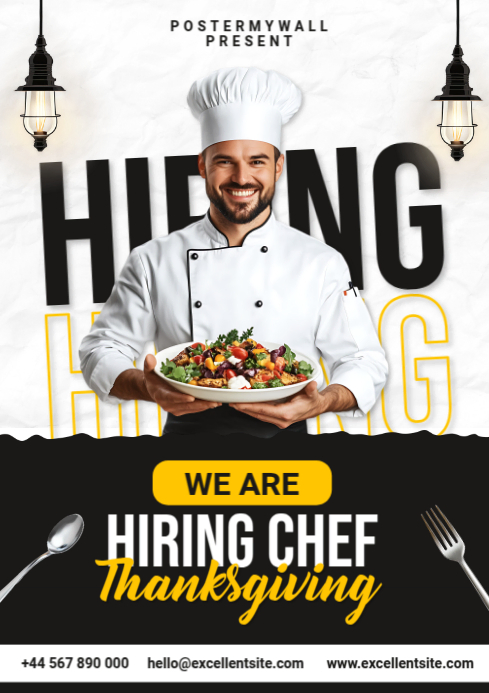 White Professional We Are Hiring Chef For Thanksgiving A4 Template ...