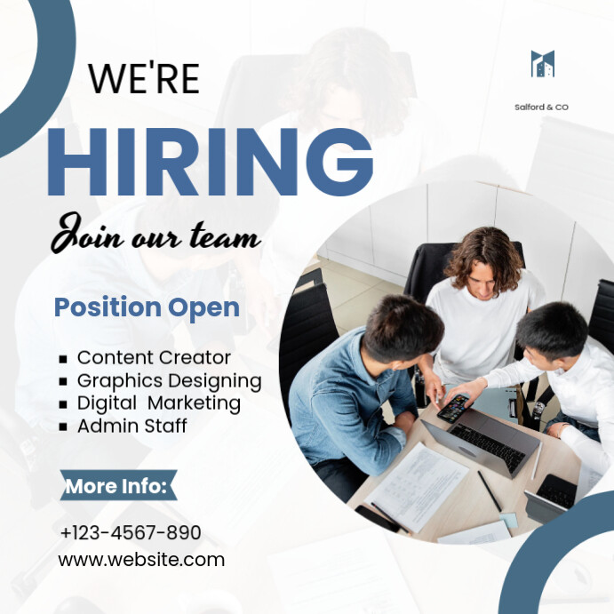 White Professional We Are Hiring Instagram Post Template | PosterMyWall