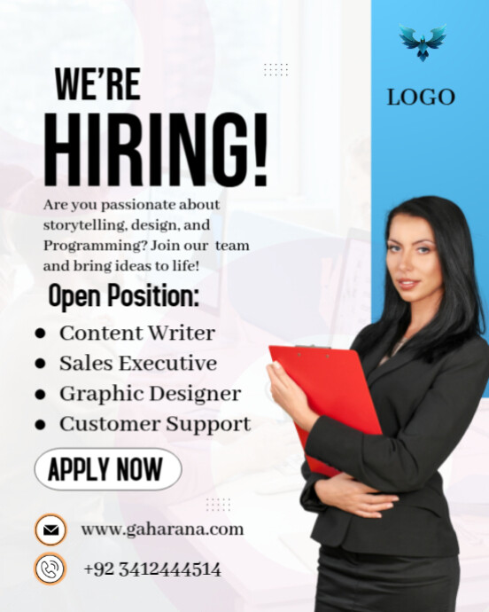 White Professional We Are Hiring Jobs Opportunity Instagram Portrait ...