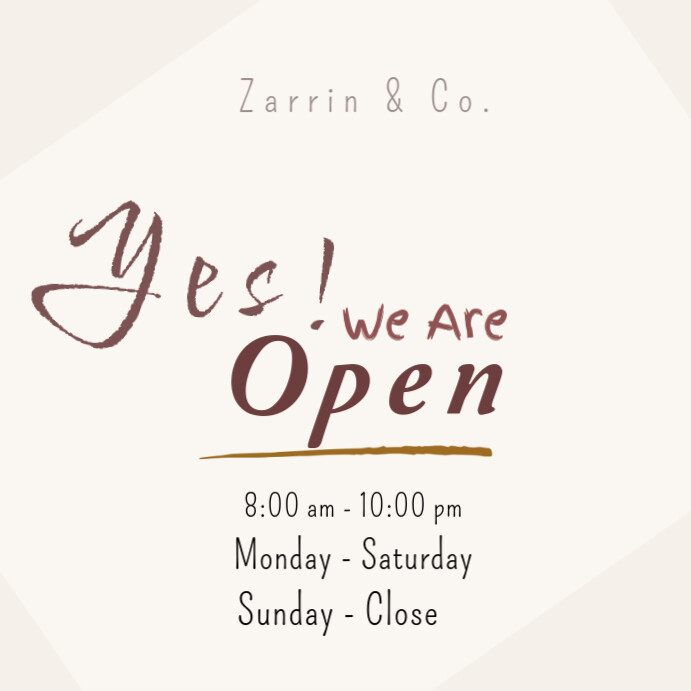 White Professional We Are Open Beige Instagram Post Template | PosterMyWall