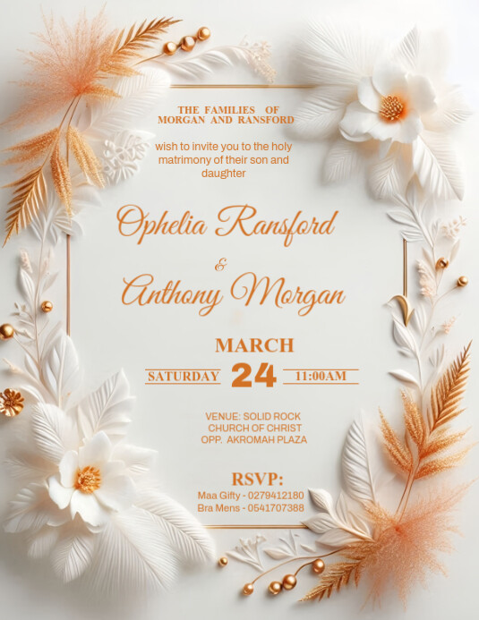 White Professional Wedding Invitation Card Flyer (us Letter) Template ...
