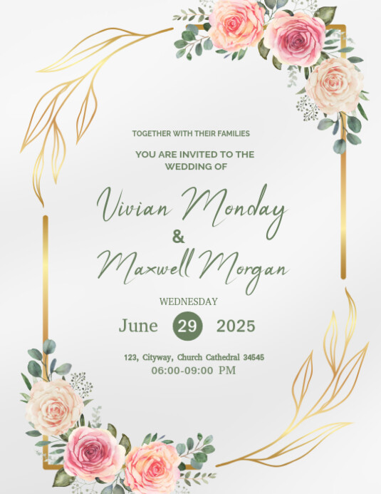 White Professional Wedding Invitation Cards Flyer (us Letter) Template ...