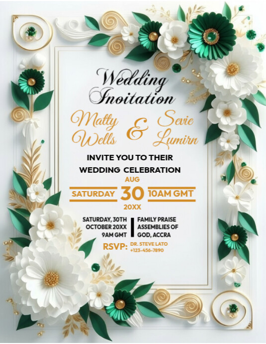 White Professional Wedding Invitation Template Flyer (us Letter ...