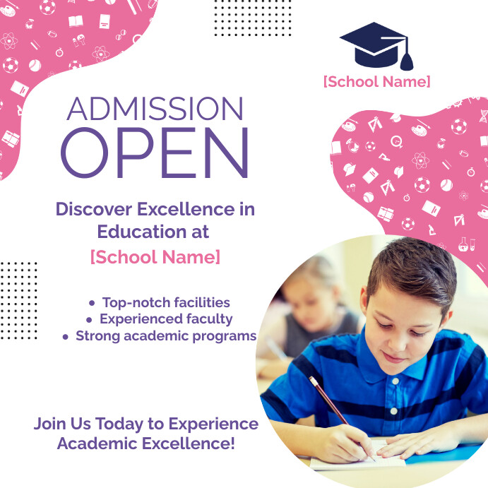 White Professional White Pink Admission Open Template | PosterMyWall