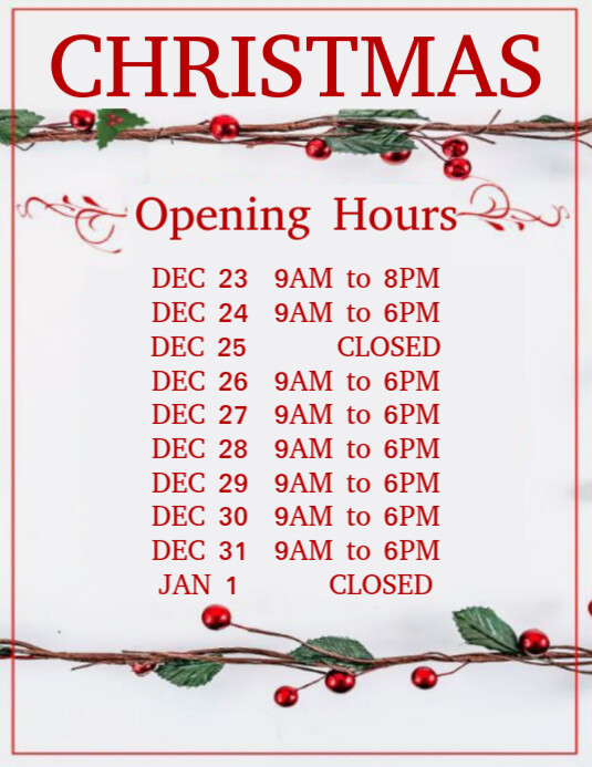 White Professional White Professional Christmas Opening Hours Flyer ...