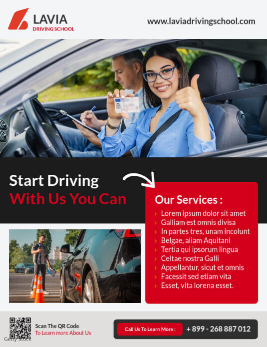 Copy of White Professional White Red And Black Car Driving School Flyer ...