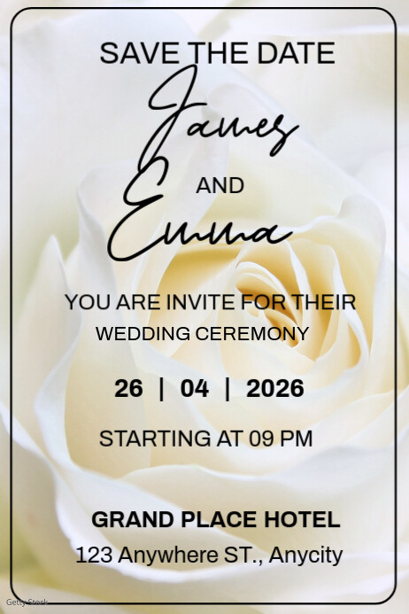 White Professional White Rose Wedding Invitation Poster Template ...