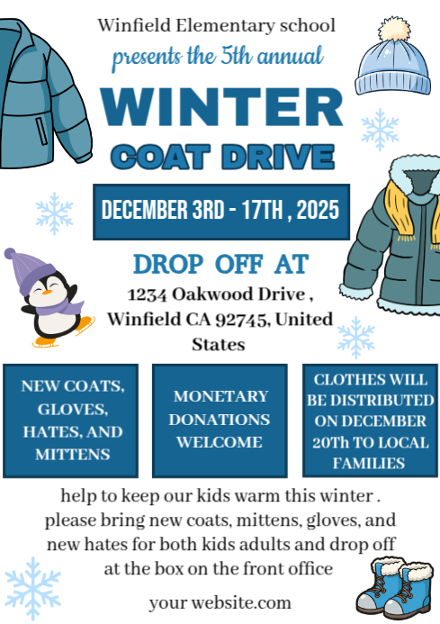 White Professional Winter Coat Drive A4 Template | PosterMyWall