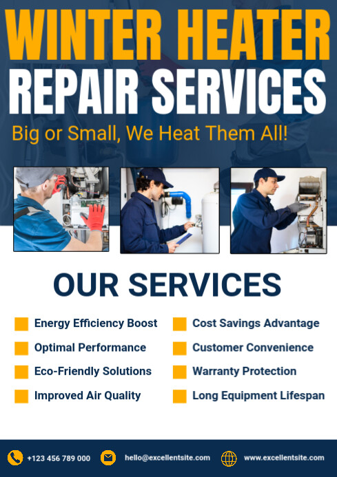 White Professional Winter Heater Repair Services A4 Template | PosterMyWall
