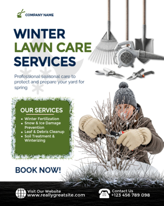 White Professional Winter Lawn Care Services Poster — Seasonal ...