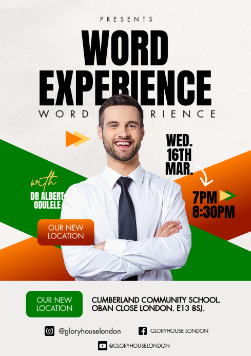 White Professional Word Experience Church poster A3 Template | PosterMyWall