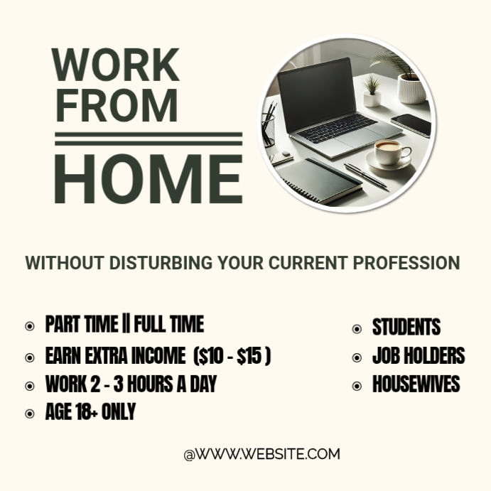 White Professional Work From Home/ Remote Job Flyer Instagram Post ...