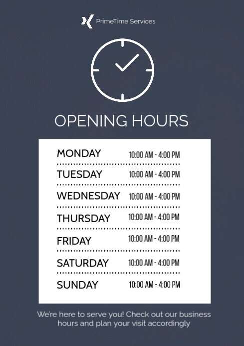 Copy of White Professional Working Hours Notice Template A4 | PosterMyWall