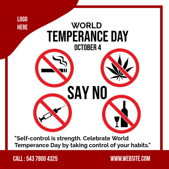 White Professional World Temperance Day Instagram Post Template ...