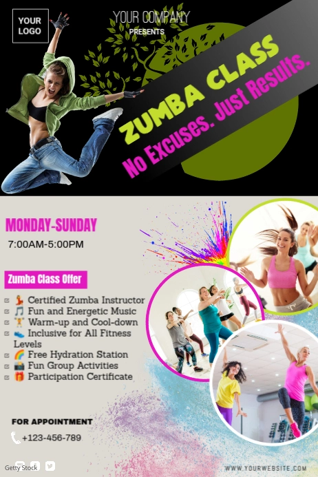 White Professional Zumba Class Poster Template | PosterMyWall