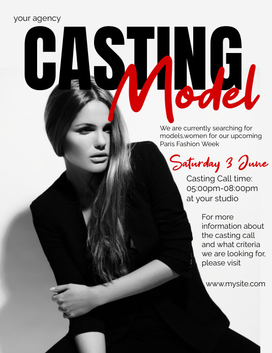 White Professionale Casting Model Volantino ( Template | PosterMyWall
