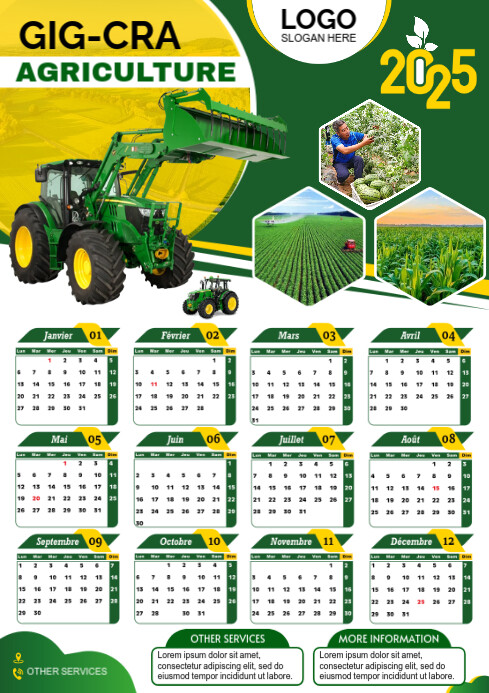 White Professionnel Calendar 2025 Agriculture A3 Template | PosterMyWall