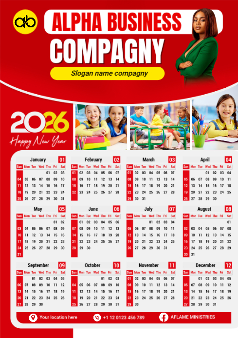 White Professionnel Calendar 2026 Business A3 Template | PosterMyWall