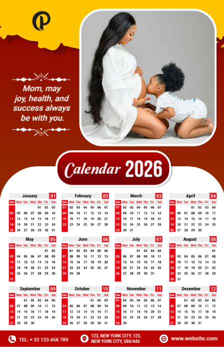 White Professionnel Calendar Family 2026 Tabloïd Template | PosterMyWall