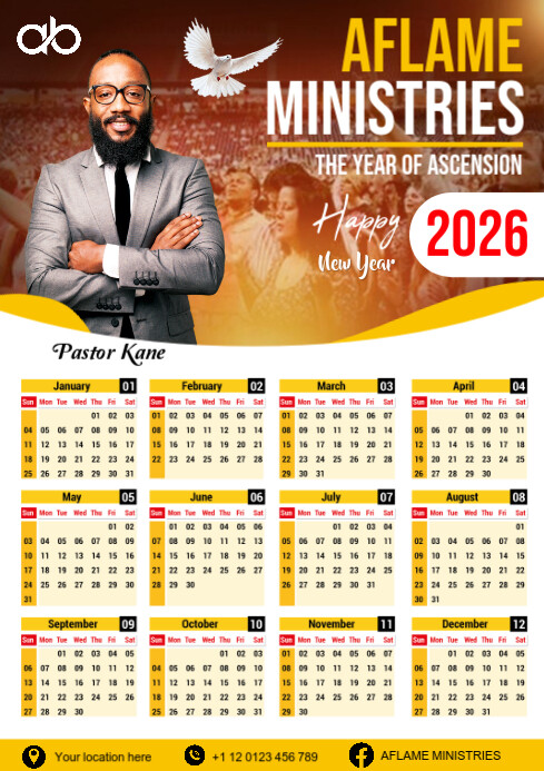 Szablon White Professionnel Church Calendar 2026 A3 | PosterMyWall