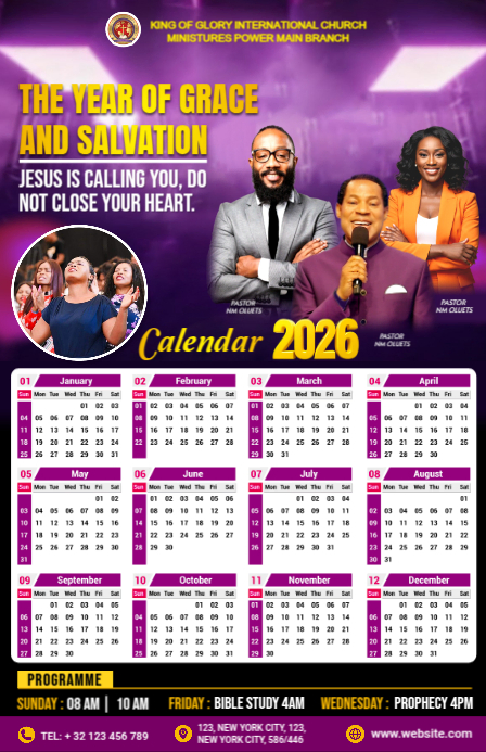 White Professionnel Church Calendar 2026 Tabloïd Template | PosterMyWall