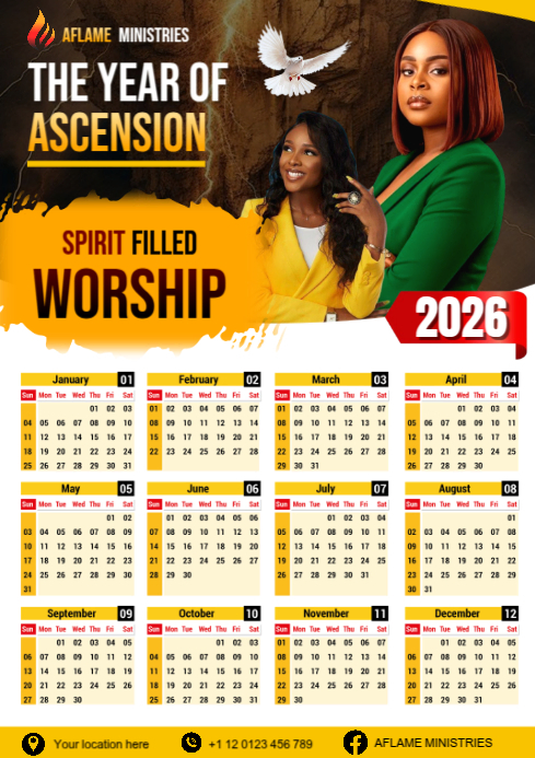 Plantilla de White Professionnel Church Calendar 2026 Template A3 ...