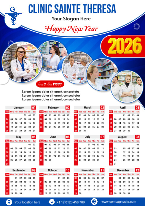 White Professionnel Clinic Calendar 2026 A3 Template | PosterMyWall
