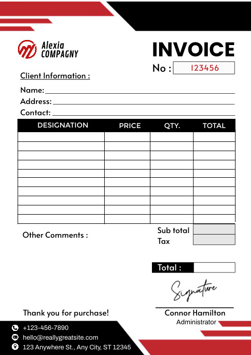 White Professionnel Invoice A4 Template | PosterMyWall