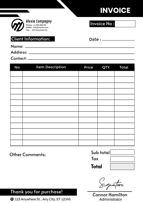 White Professionnel Invoice A4 Template | PosterMyWall