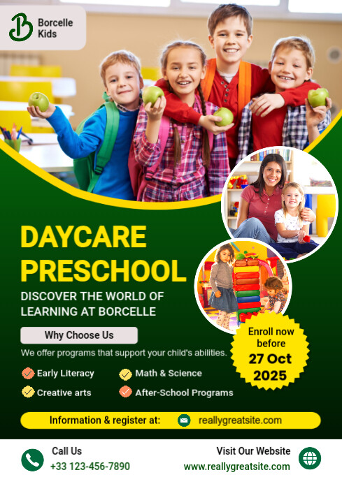 White Professionnel Preschool Enroll Flyer A3 Template | PosterMyWall