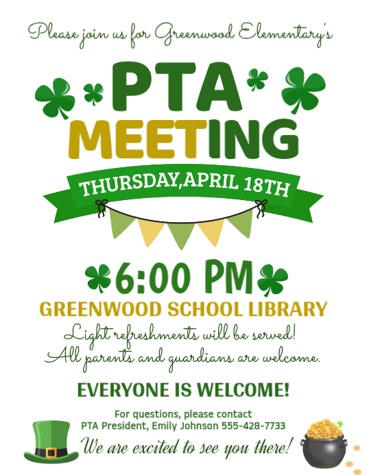 White-PTO-PTA-April-Meeting-Flyer-template | PosterMyWall