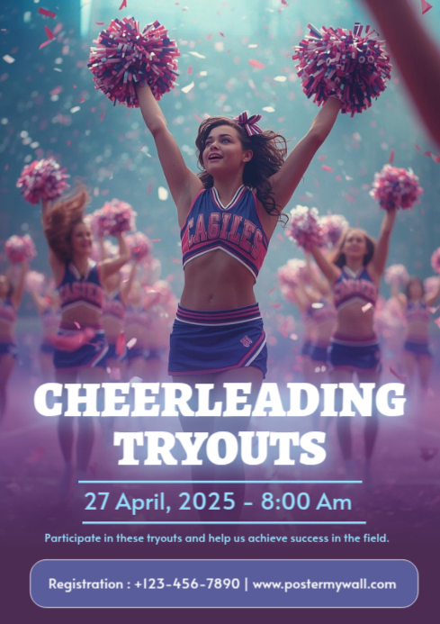 White purple Ceria Cheerleading Tryouts A4 Template | PosterMyWall