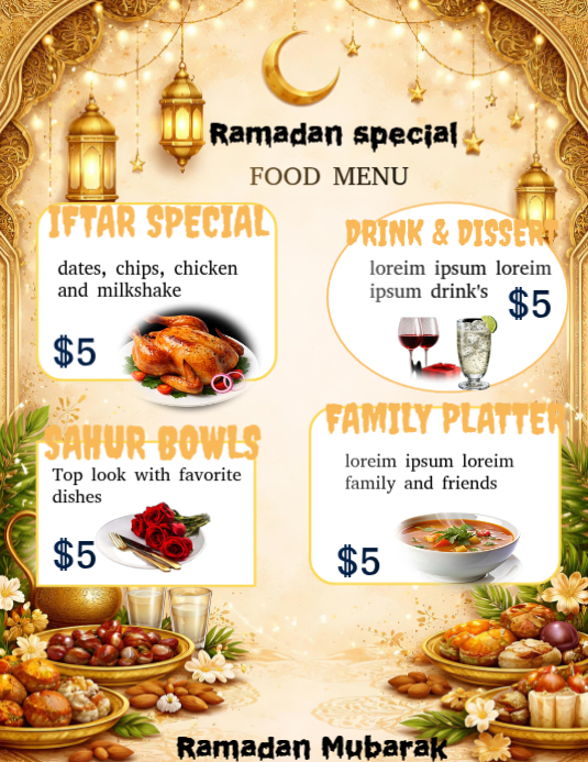 Plantilla de White Ramadan Food Menu Flyer | PosterMyWall