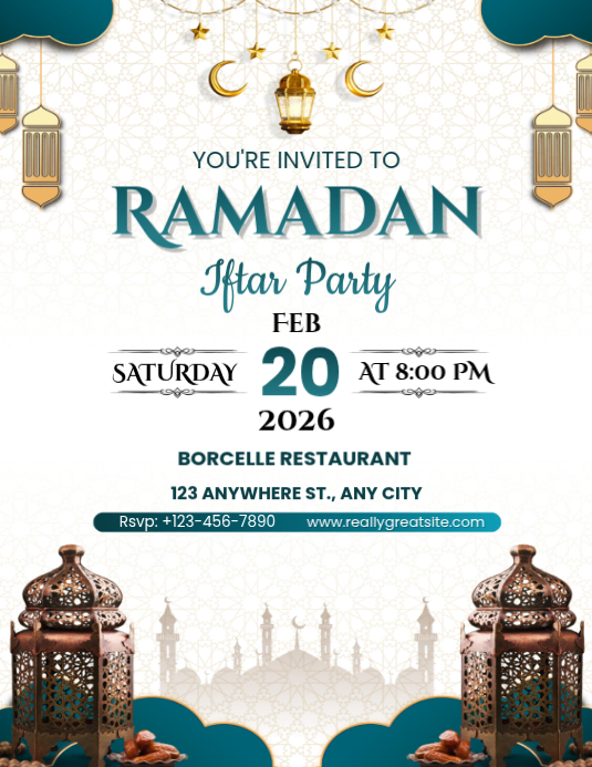 White Ramadan Iftar Party Flyer 2026 Template | PosterMyWall