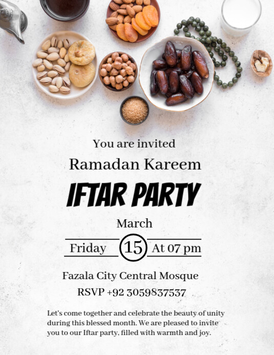 Copy of White Ramadan Kareem Iftar Party Invitation Cards Flyer (us ...